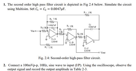 Solved 1 The Second Order High Pass Filter Circuit Is