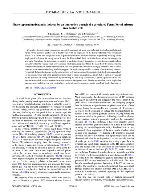 Pdf Phase Separation Dynamics Induced By An Interaction Quench Of A Correlated Fermi Fermi