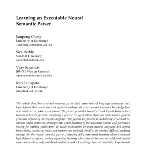 Learning An Executable Neural Semantic Parser Acl Anthology