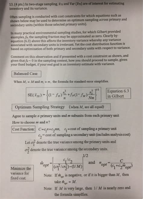 In Two Stage Sampling X Ts And Var X Ts Are Of