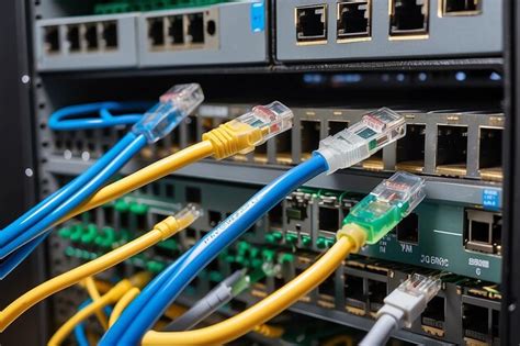 Premium Photo Selective Focus Ethernet Cables And Network Switching Hub