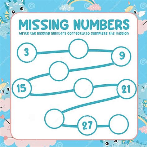 Missing Numbers Worksheet Write The Answer Correctly Stock