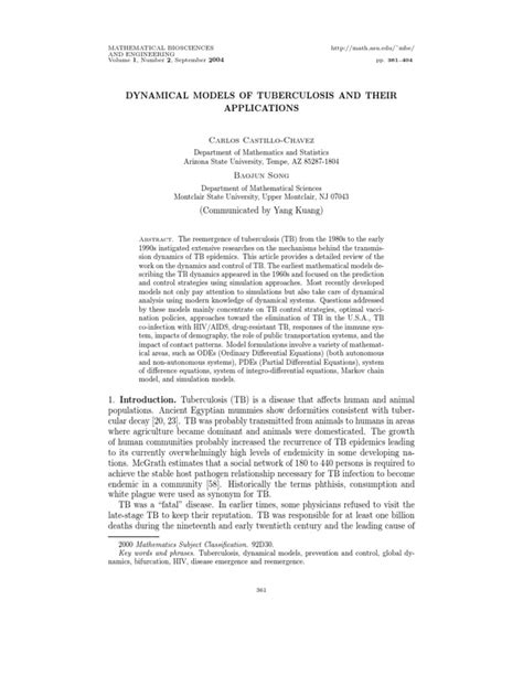 Dynamical Models Of Tuberculosis And Their Applications Pdf Tuberculosis Infection