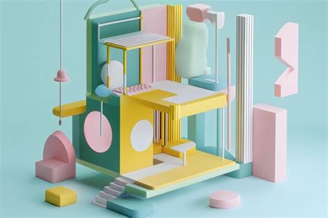 Abstract Colorful Geometric 3d Shapes Illustration Premium Ai Generated Image