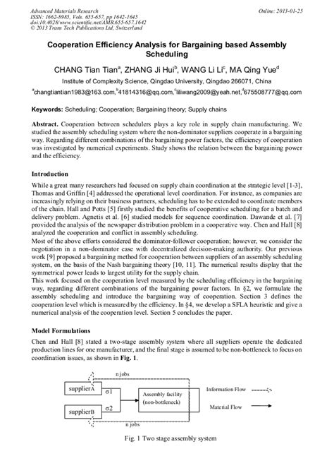 Cooperation Efficiency Analysis For Bargaining Based Assembly Scheduling Scientificnet