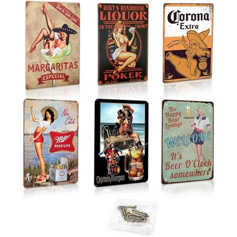 Moriso Pin Up Girl Tin Metal Signs 16x12 Inches With 20pcs Wall Nails