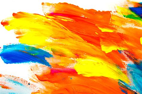 배경에 대 한 흰색 종이에 다채로운 가우징 페인트와 아름 다운 추상 브러시 스트로크 0명에 대한 스톡 사진 및 기타 이미지 0명 공예 구아슈 Istock