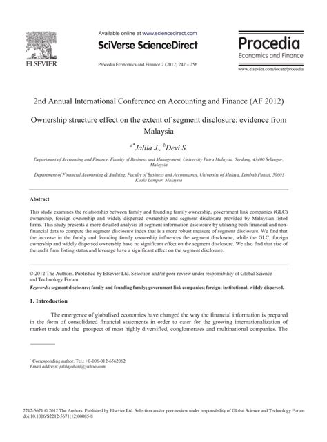 Pdf Ownership Structure Effect On The Extent Of Segment Disclosure