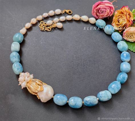 Колье с аквамарином и барочным жемчугом. подарок украшения подарок ...