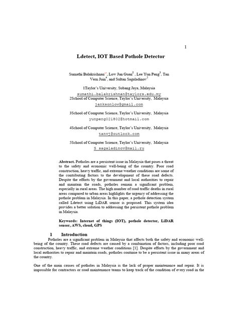 Ldetect Iot Based Pothole Detector 2023 Pdf Lidar Computer