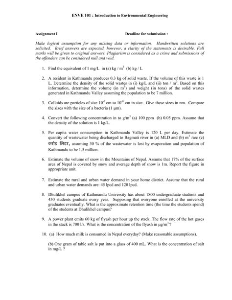 Environmental Engineering Assignment 1