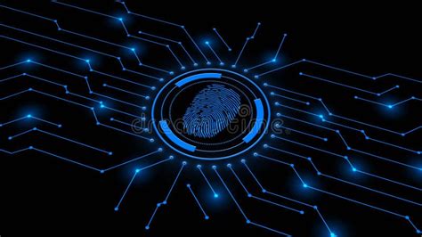 Fingerprint Centered Into Hud Elements On Binary Code Background Blue