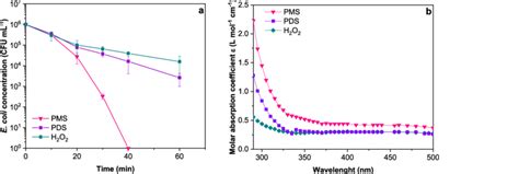 A Effect Of Oxidants In E Coli Reduction Using Pms Pds Or H 2 O 2 Download Scientific