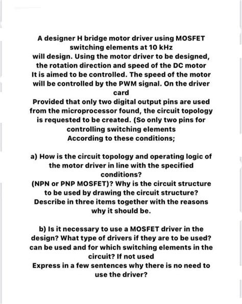 A Designer H Bridge Motor Driver Using MOSFET Chegg