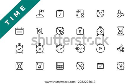 Time Clock Calendar Timer Line Icons Stock Vector Royalty Free