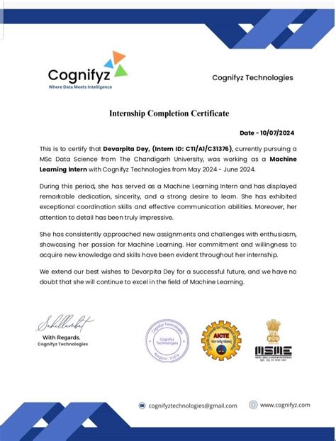 Devarpita Dey On Linkedin Machinelearning Internship Datascience Artificialintelligence