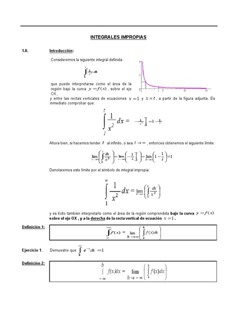 Definición Y Ejemplos De Integrales Impropias Pdf Integral Infinito