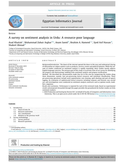 Pdf A Survey On Sentiment Analysis In Urdu A Resource Poor Language