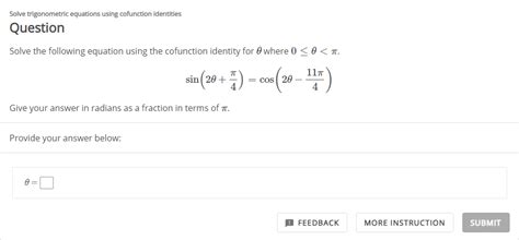 Solved Solve Trigonometric Equations Using Cofunction Chegg Com