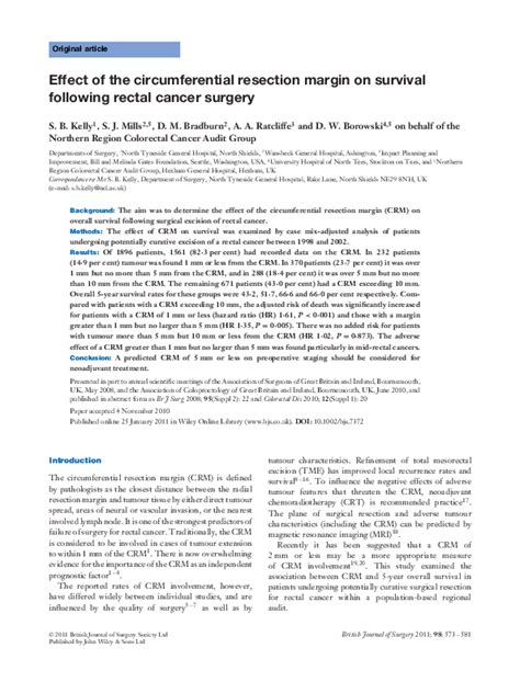 Pdf Effect Of The Circumferential Resection Margin On Survival Following Rectal Cancer Surgery