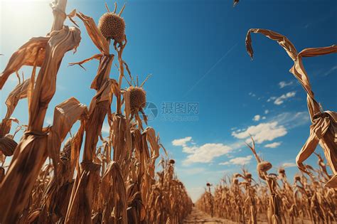 蓝天下缺少水分的玉米高清图片下载 正版图片600767822 摄图网