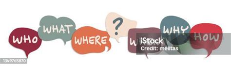 벡터는 텍스트와 함께 다채로운 음성 거품을 격리 누가 언제 왜 어떻게 물음표 분석 및 다양한 질문을 해결합니다 문제 해결 또는 브레인스토밍 개념 개념에 대한 스톡 벡터 아트