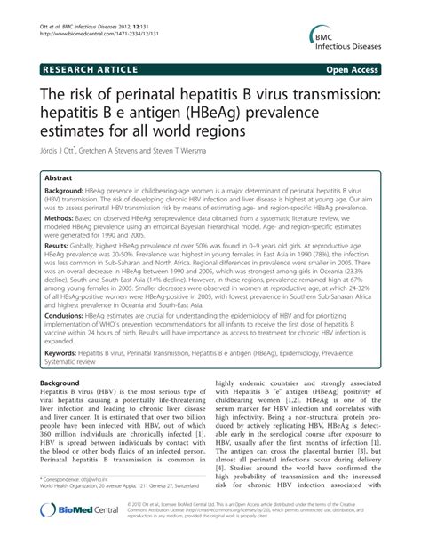 Pdf The Risk Of Perinatal Hepatitis B Virus Transmission Hepatitis B E Antigen Hbeag