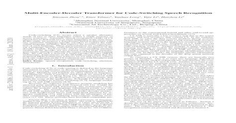 Pdf Multi Encoder Decoder Transformer For Code Switching Multi