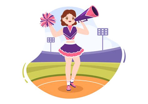 Cheerleader Girl With Pompoms Of Dancing And Jumping To Support Team