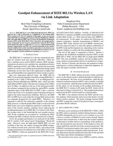 Pdf Goodput Enhancement Of Ieee 80211a Wireless Lan Via Link Adaptation