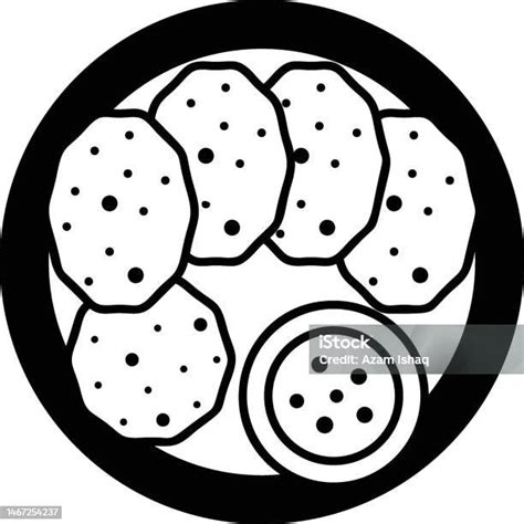 빵가루 입힌 커틀릿 또는 고로케와 딥 벡터 개요 아이콘 디자인 아시아 요리 기호 가장 인기 있는 요리 기호 길거리 음식 스톡 일러스트 소스 또는 Aloo Tikki 개념을