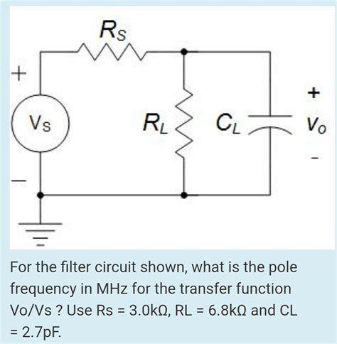 Solved For The Filter Circuit Shown What Is The Pole