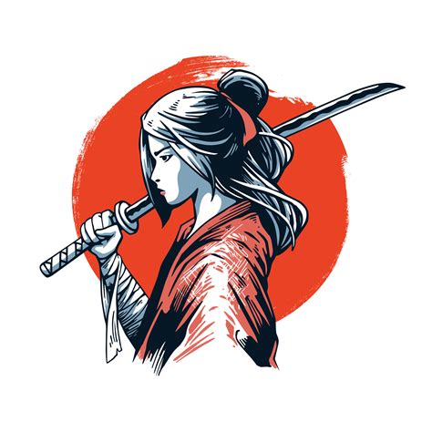 Samurai Girl With Katana Sword 26969330 Vector Art At Vecteezy