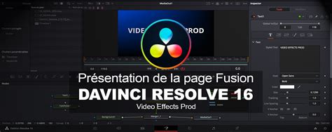 davinci resolve présentation de la page fusion du node text et du