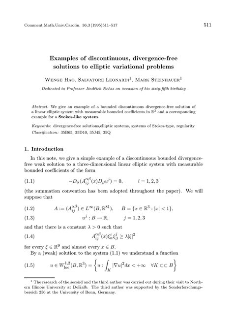 Pdf Examples Of Discontinuous Divergence Free Solutions To Elliptic