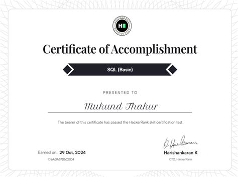 Mukund Thakur On Linkedin Sql Database Certification Hackerrank