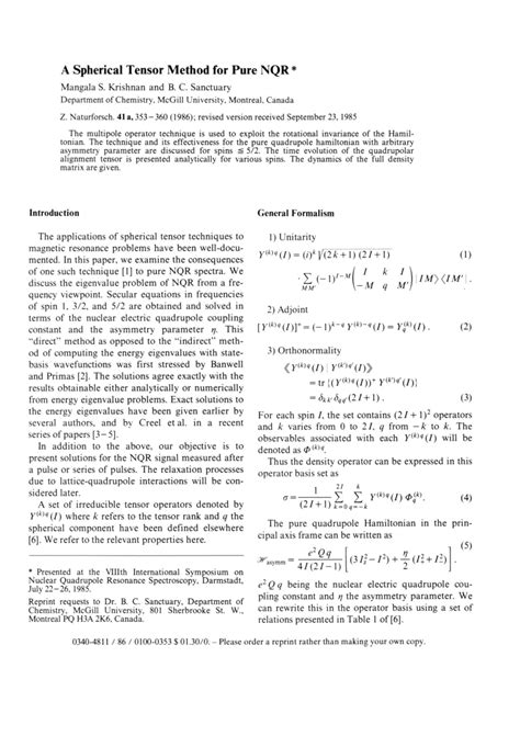 Pdf A Spherical Tensor Method For Pure Nqr