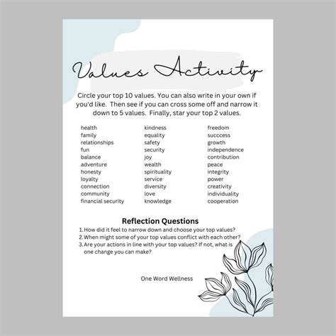 Core Values Activity Printable Counseling Resource Values Activity Therapy Tools School