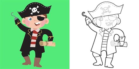 인쇄 가능한 교육용 색칠 워크시트 색칠하기 해적 그림 색칠하기 활동 프리미엄 벡터