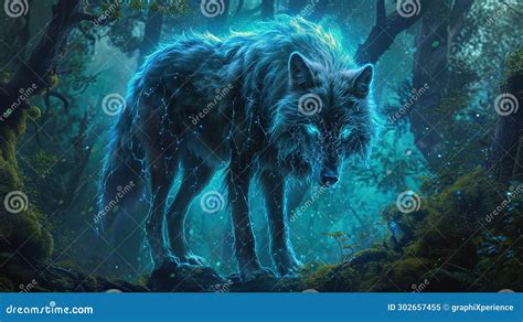 Ethereal Wolf In Mystical Forest Stock Illustration Illustration Of