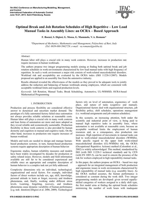 Pdf Optimal Job Rotation Scheduling Under Productivity And Ergonomic Risk Constraints In
