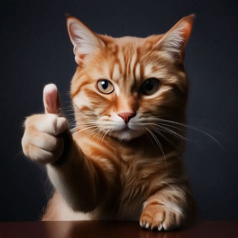 «Кот показывает большой палец вверх — картинка создана в Шедевруме