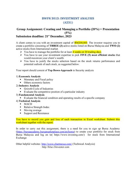 A231 Bwfn3013 Group Assignment Guidelines 2023 Bwfn 3013 Investment