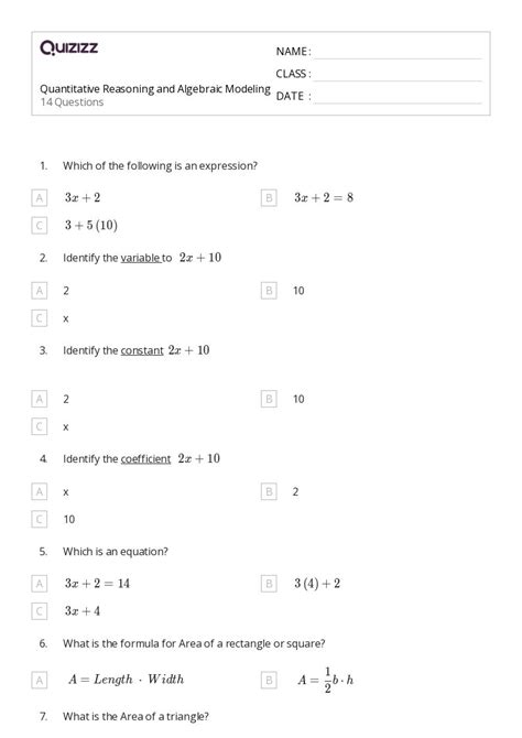 Algebraic Reasoning Worksheets