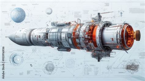A Detailed Schematic Of A Spacecraft Designed For Long Duration Space Travel And Interplanetary