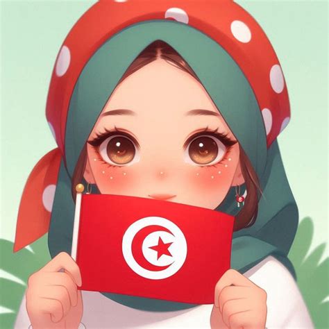 فتاة جميلة محجبة تحمل علم تونس 🇹🇳