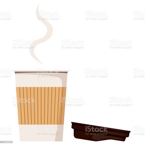 흰색 배경 일회용 크래프트 브라운에 고립 흰색 종이 오픈 뜨거운 커피 컵 근처 캡 아이콘 거짓말 전면보기 갈색에 대한 스톡 벡터 아트 및 기타 이미지 Istock
