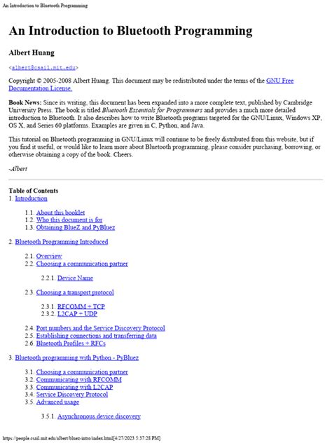 An Introduction To Bluetooth Programming Huang Albert Pdf