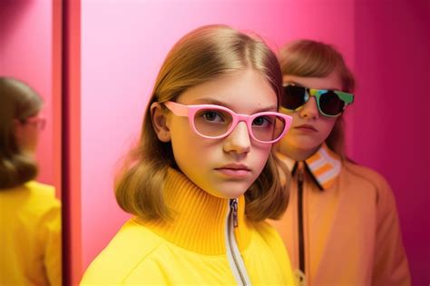 Premium Ai Image Fashionable Women Wearing Glasses And Vibrant Outfits