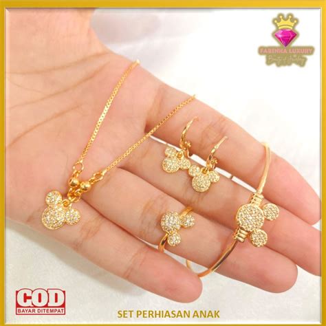 ชุดเครื่องประดับ สร้อยคอ ต่างหู แหวน สร้อยข้อมือ มิกิ ชุบทอง สไตล์เกาหลี สําหรับผู้หญิง